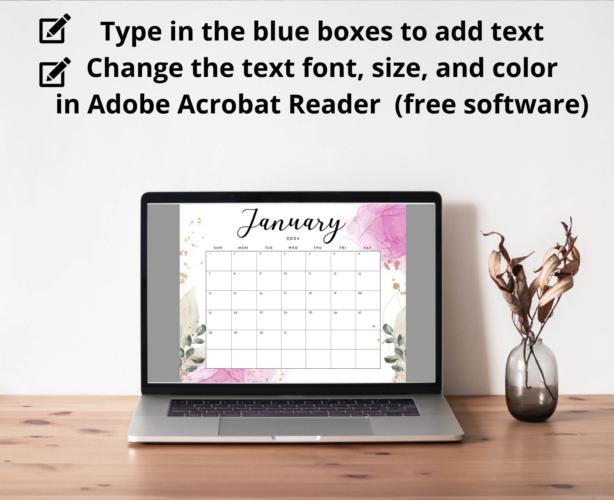 EDITABLE 2024 Calendar Printable Fillable 2024 Monthly Calendar Bundle ...