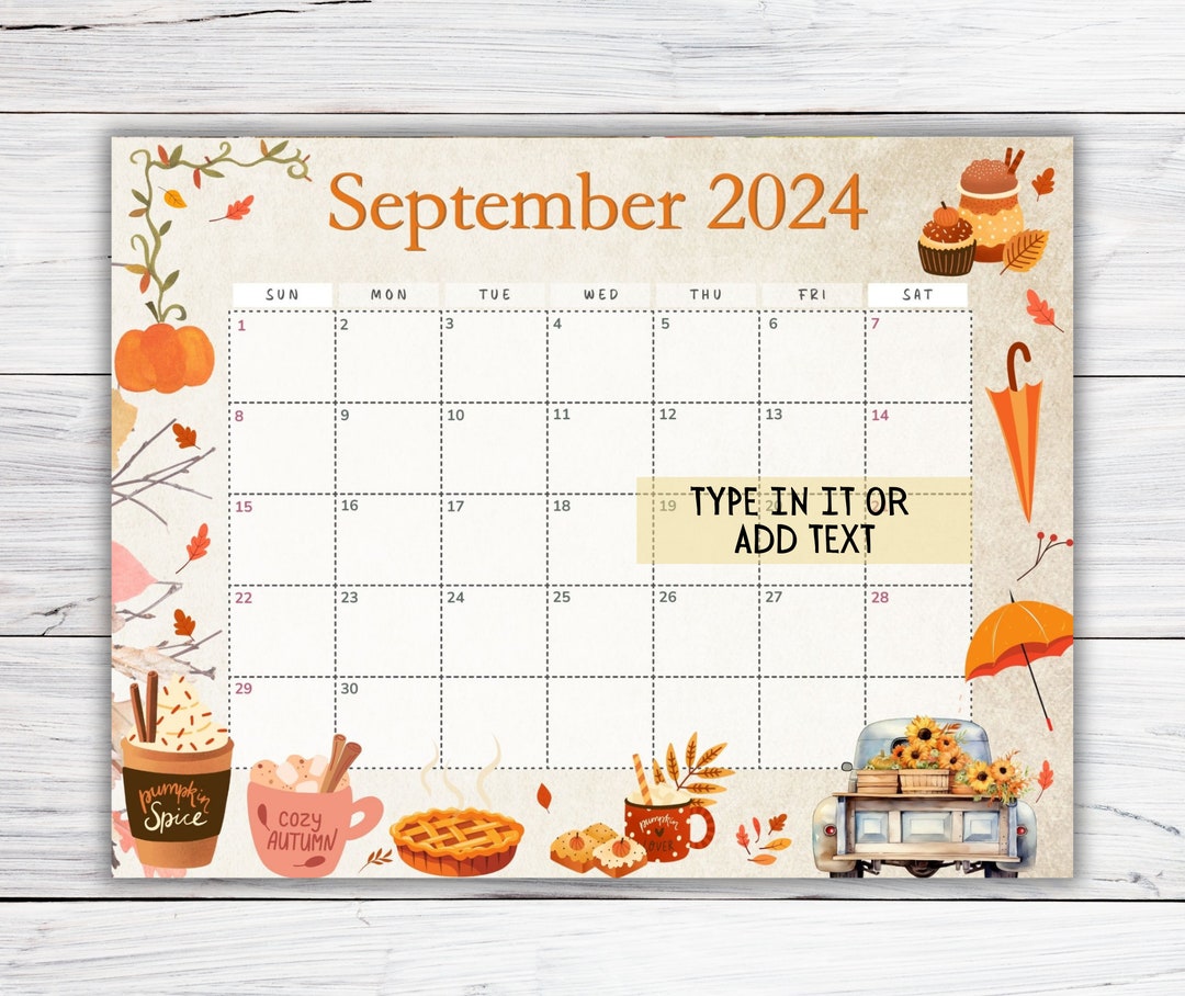 Buy EDITABLE September 2024 Calendar, Beautiful Fall Autumn Calendar ...