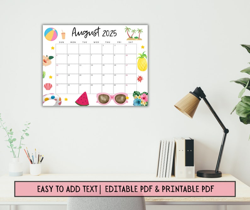 EDITABLE August 2024 Calendar, Fillable Printable Classroom Calendar ...