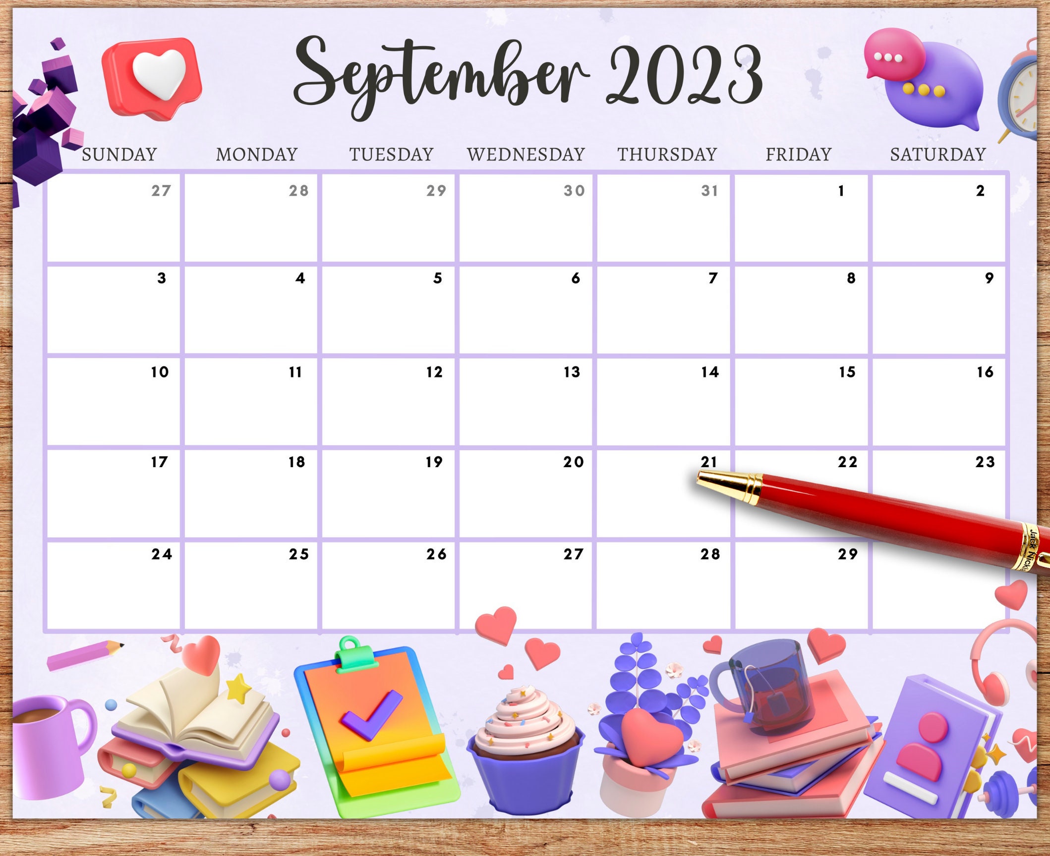 EDITABLE September 2023 Calendar Monthly Planner Cute - Etsy