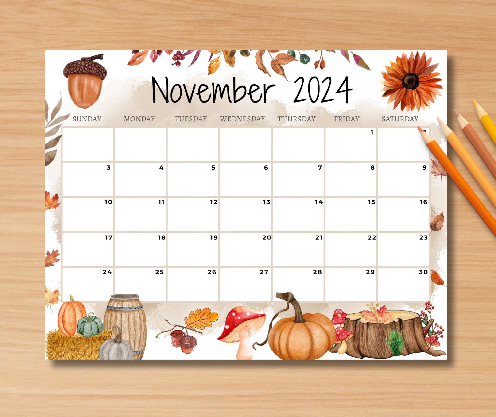 EDITABLE November 2024 Wall Calendar, Printable Fillable Monthly ...