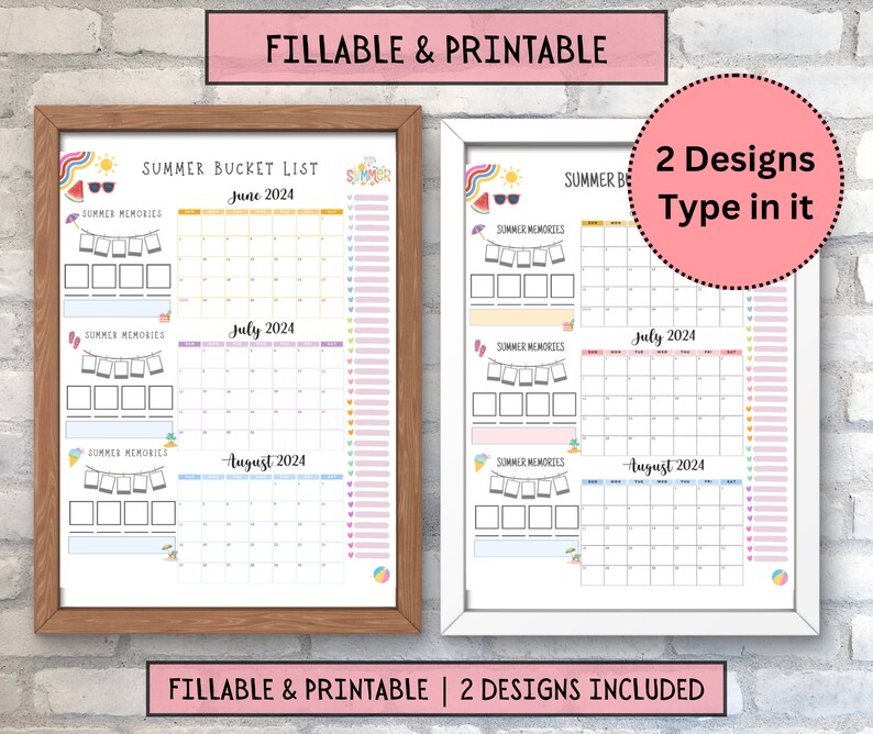 EDITABLE Summer Calendar Poster With Bucket List 3 Months To-do Planner ...