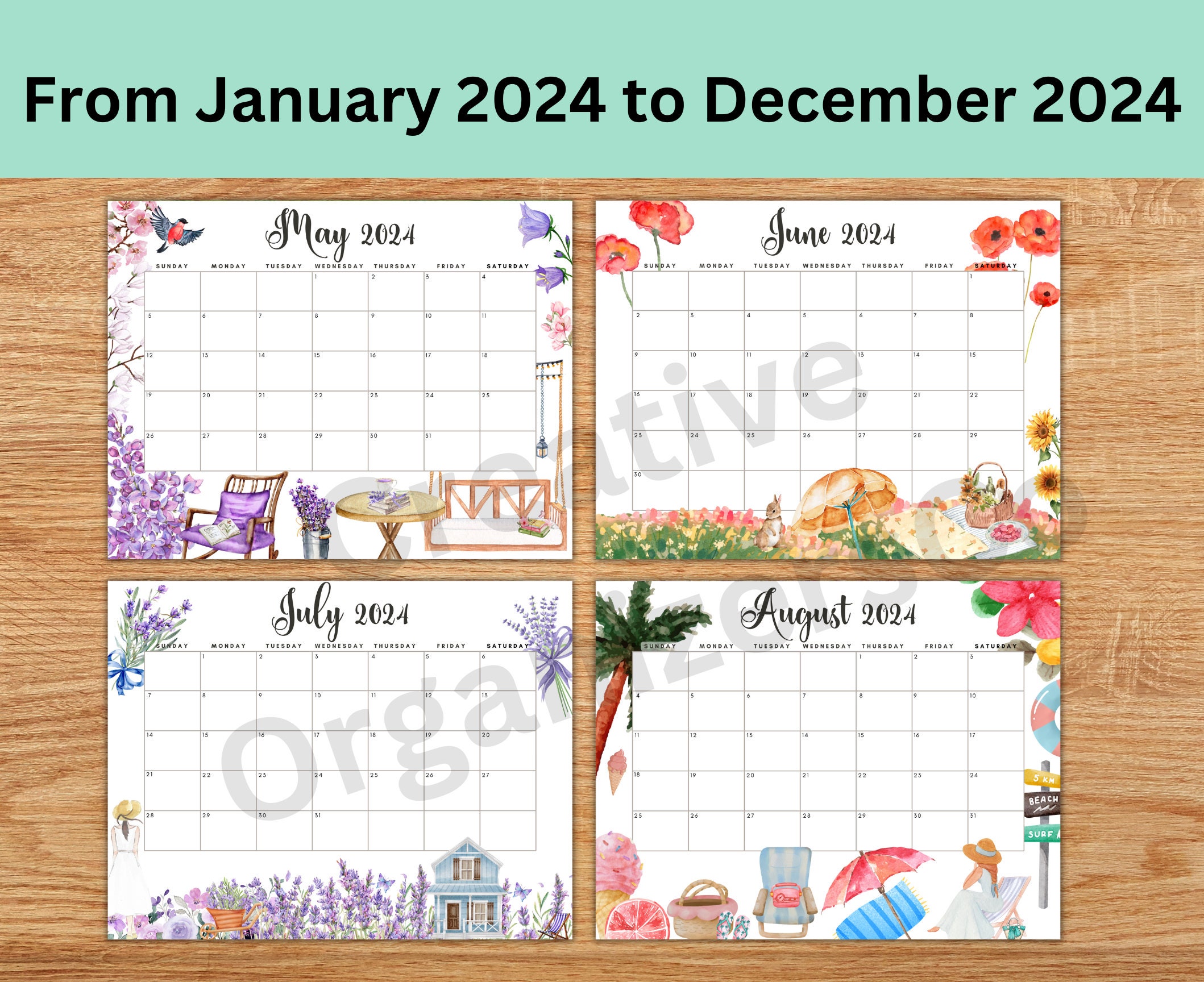 EDITABLE Calendar 2024 Bundle Pack January to December 2024 Whole Year ...