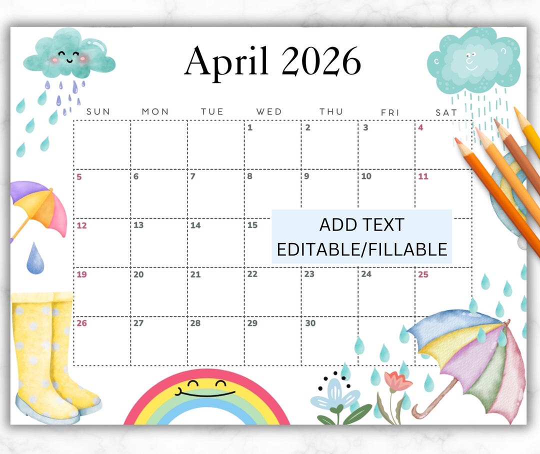 EDITABLE April 2026 Calendar, Printable Monthly Calendar for April ...
