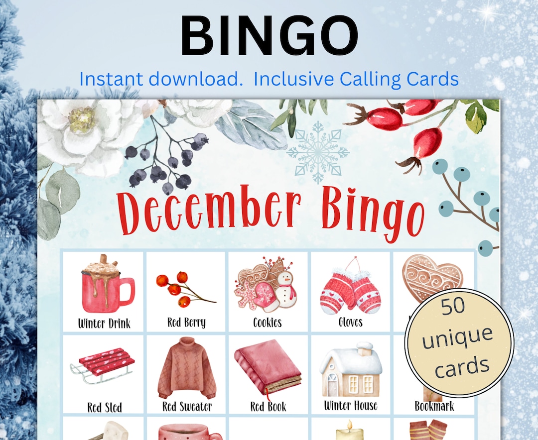 PRINTABLE December Bingo Game With 50 Unique Bingo Cards - Etsy