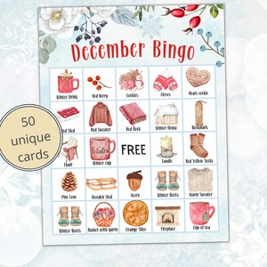 PRINTABLE December Bingo Game With 50 Unique Bingo Cards, Bingo Game ...