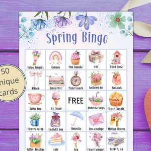 PRINTABLE SPRING Bingo Game With 50 Unique Bingo Cards, Bing Game ...