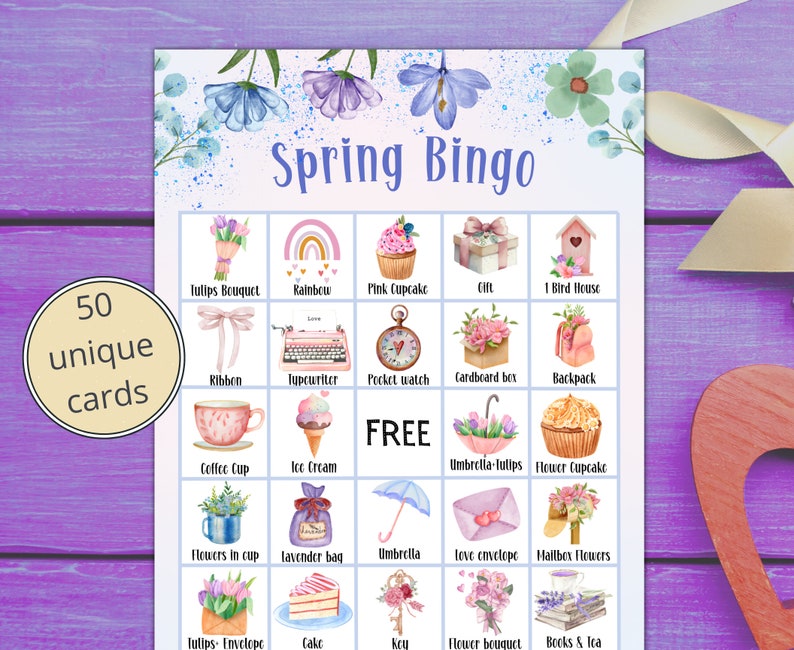 PRINTABLE SPRING Bingo Game With 50 Unique Bingo Cards, Bing Game ...