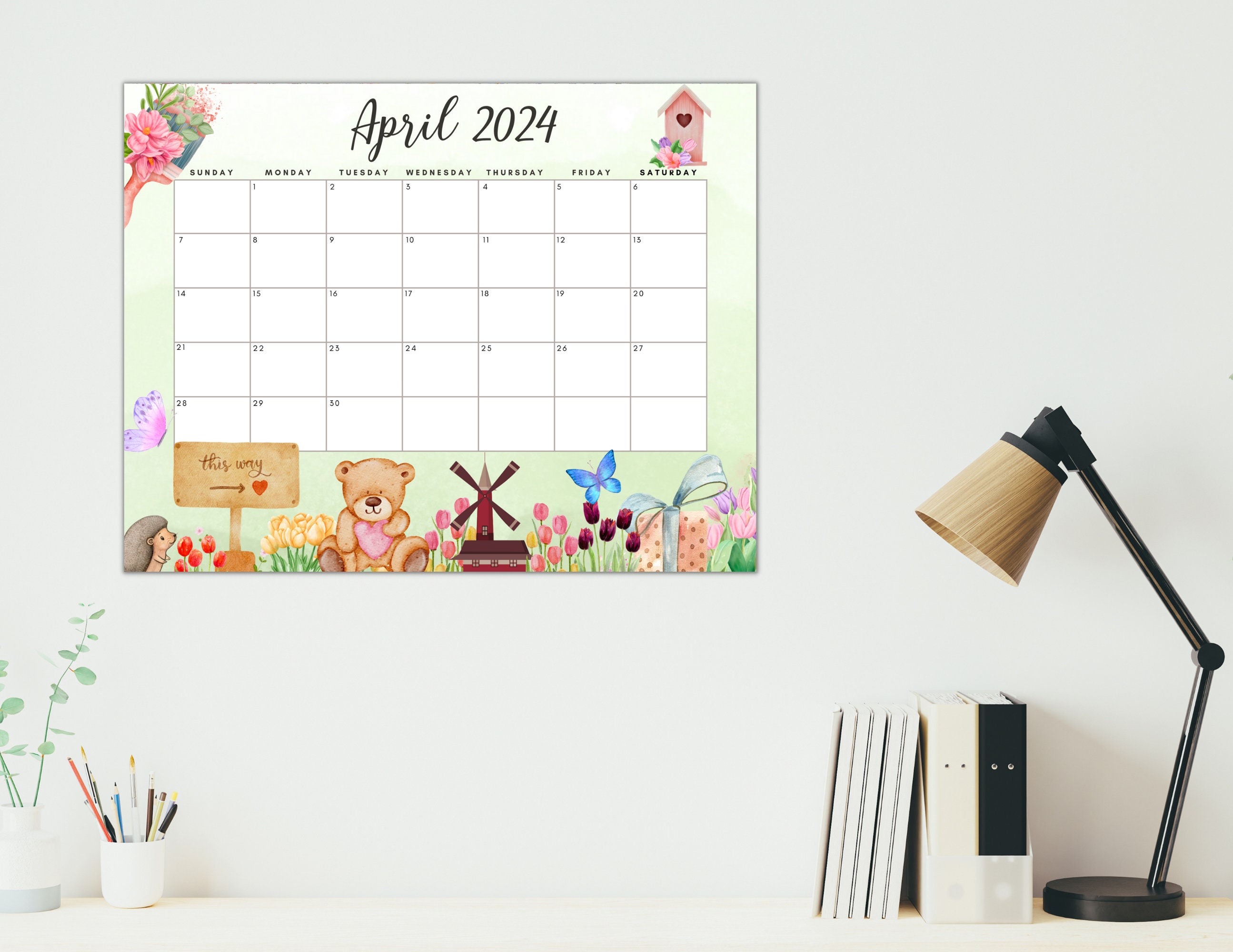 Editable April 2024 Calendar, Fillable Classroom Calendar, Spring ...