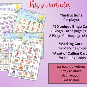 PRINTABLE April Easter Bingo Game With 50 Unique Bingo Cards, Bingo ...