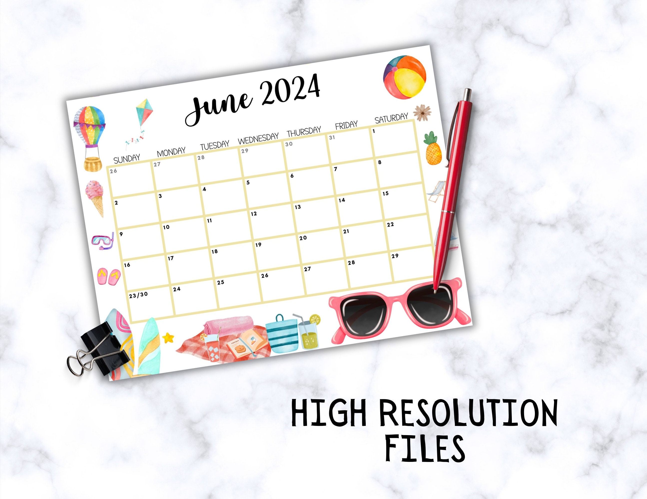EDITABLE June 2024 Calendar, Printable Wall Calendar, Summer Calendar ...