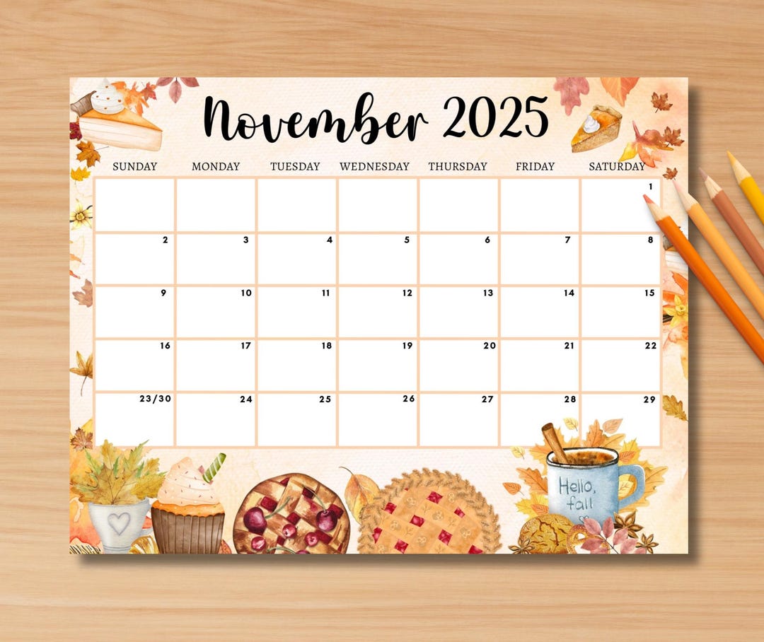 EDITABLE November 2025 Calendar, Printable Wall Calendar 2025, Cute ...