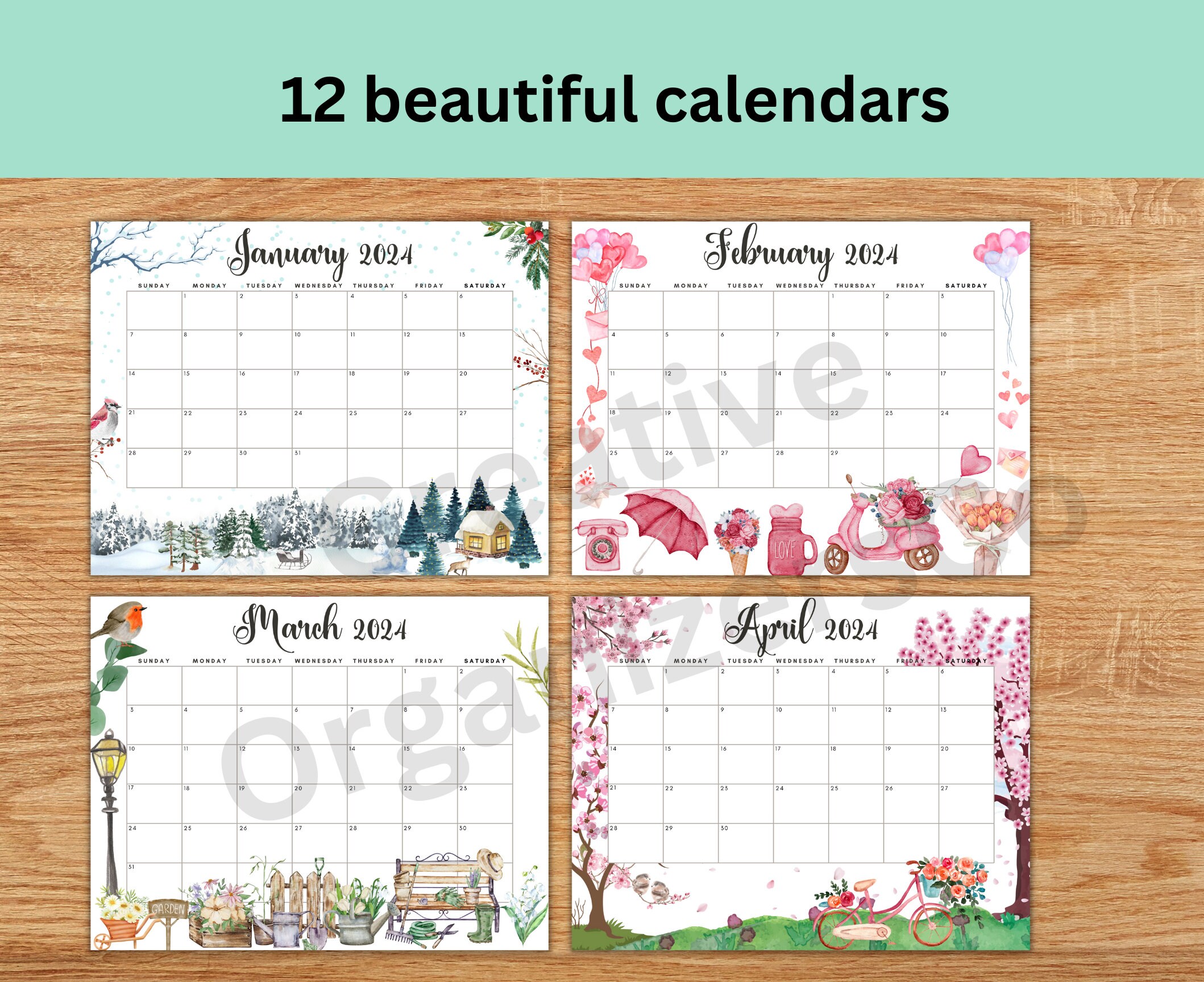 EDITABLE Calendar 2024 Bundle Pack January to December 2024 Whole Year ...
