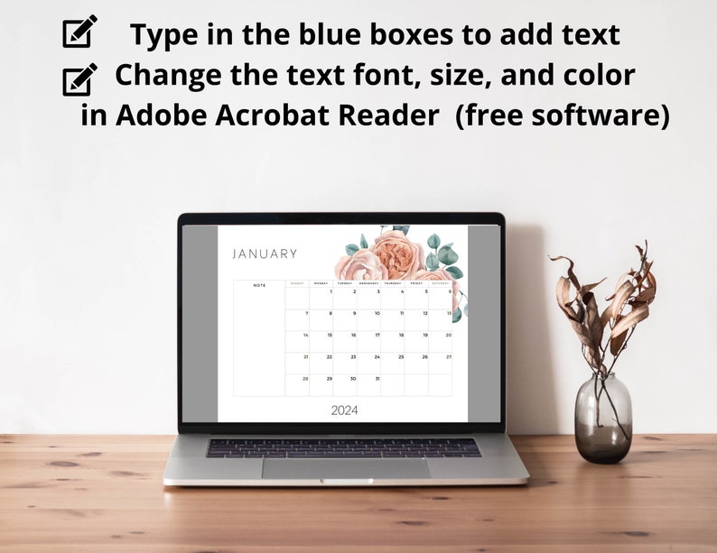 EDITABLE January Calendar 2024 January Planner, Botanical, Watercolor ...