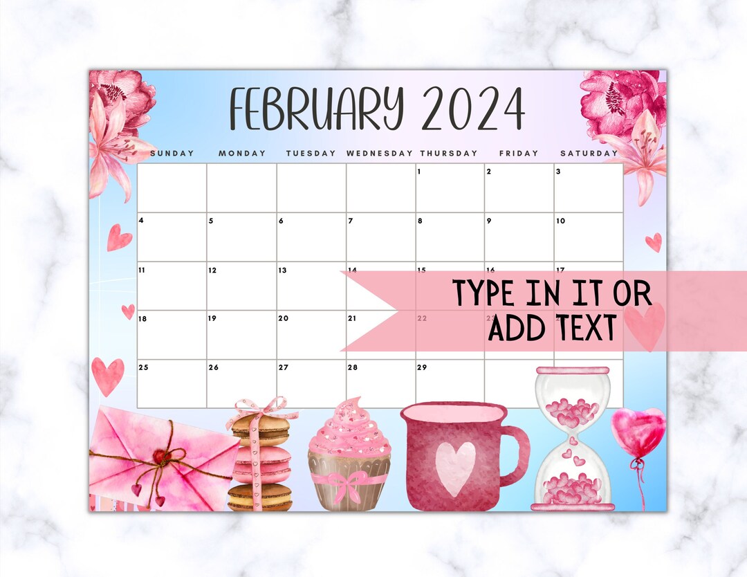 EDITABLE February 2024 Calendar, Printable Fillable Monthly Planner for ...