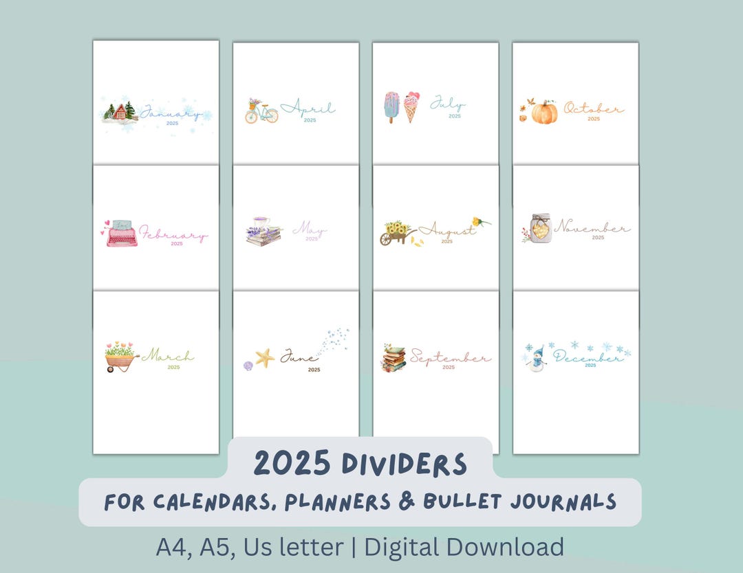 2025 Calendar Dividers for Calendar Planner, Bullet Journal, Ring ...