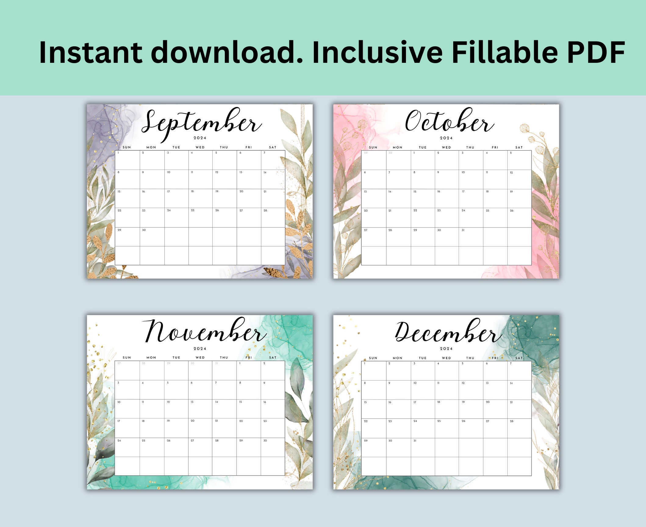 EDITABLE 2024 Calendar Printable Fillable 2024 Monthly Calendar Bundle ...