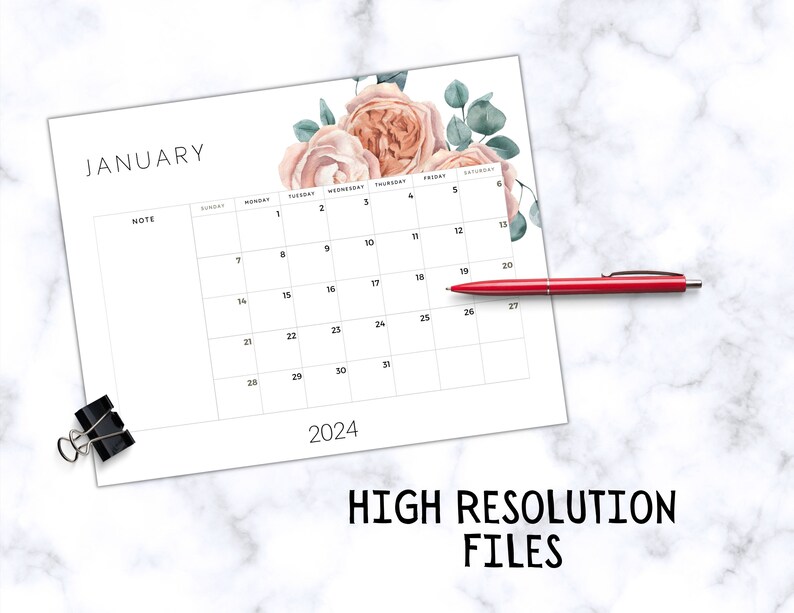 EDITABLE January Calendar 2024 January Planner, Botanical, Watercolor ...