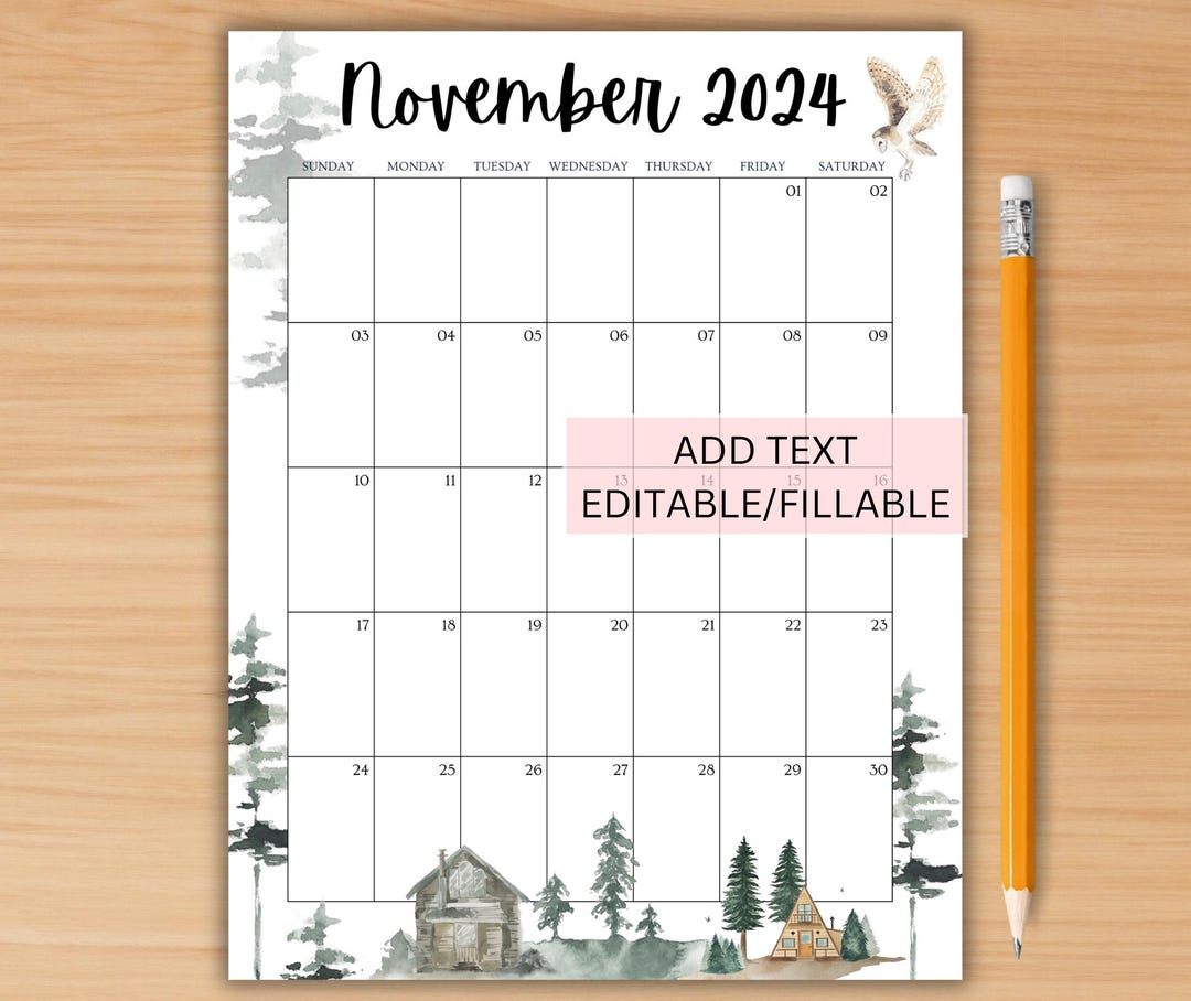 EDITABLE November 2024 Calendar, Printable Monthly Calendar for ...
