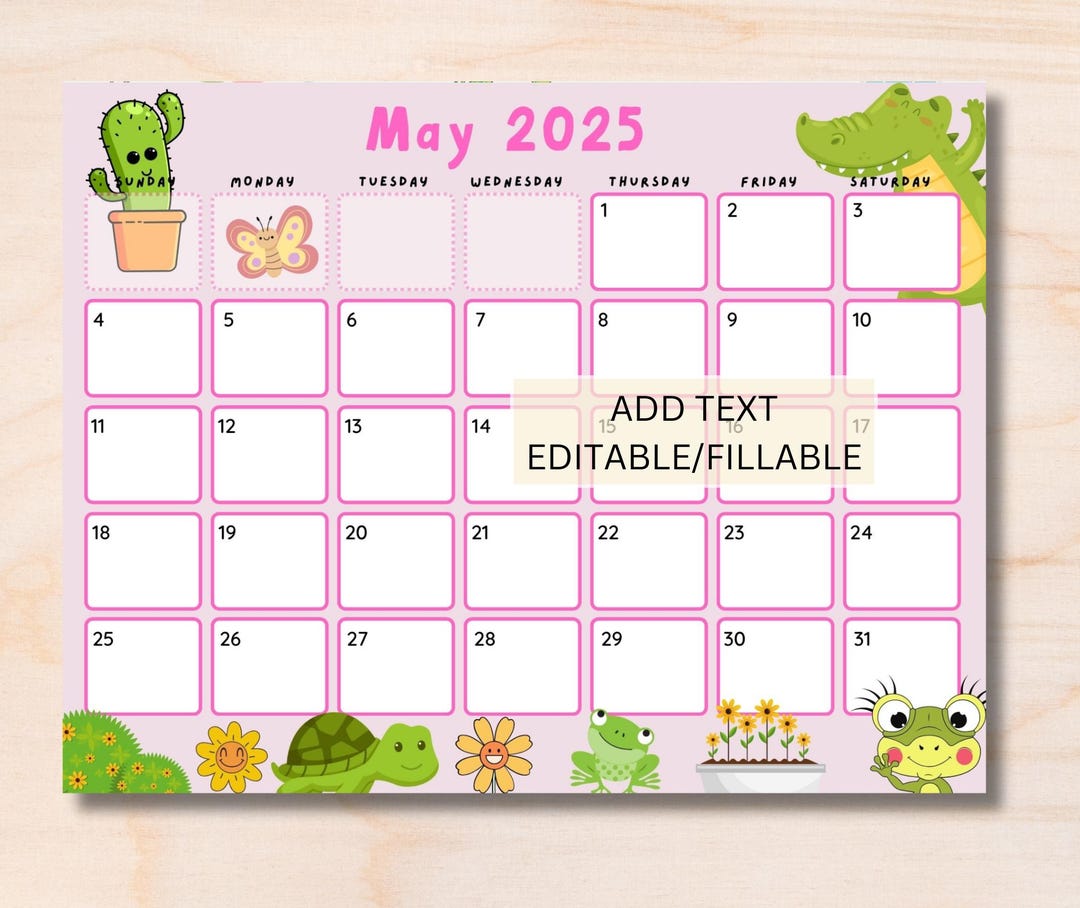 EDITABLE May 2025 Calendar, Happy Spring Planner for May, Kids Calendar ...