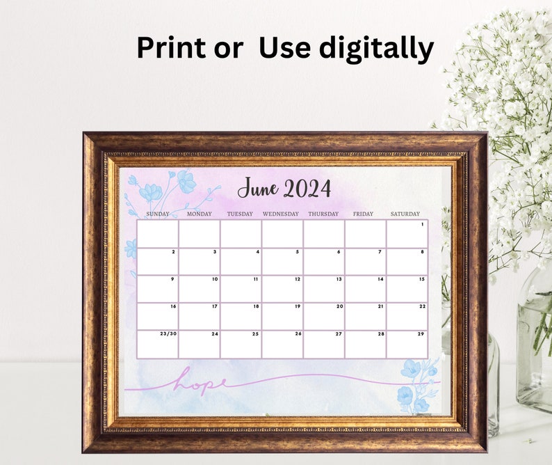 EDITABLE June 2024 Calendar, Printable Fillable Monthly Calendar for ...