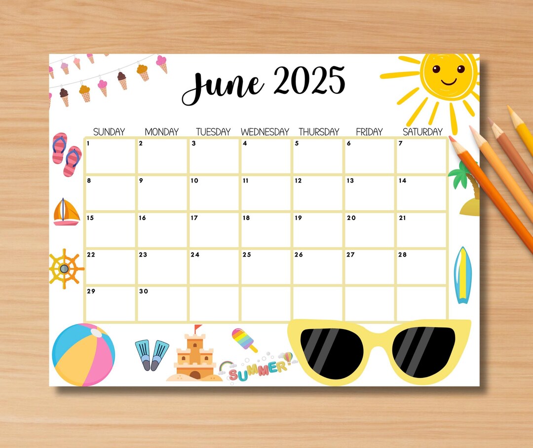 EDITABLE June 2025 Calendar, Printable Wall Calendar 2025, Cute ...