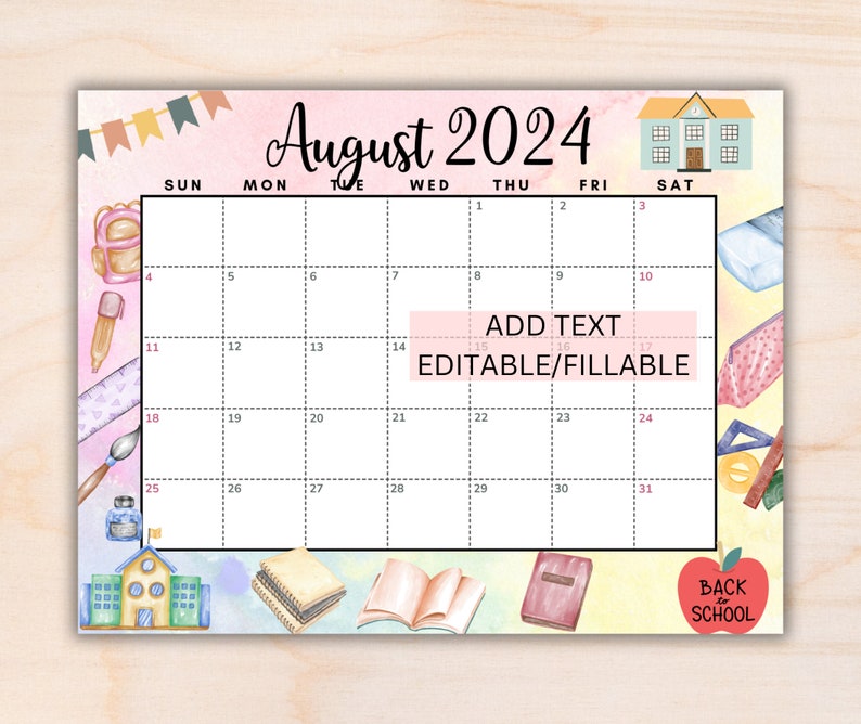 EDITABLE August 2024 Calendar, Printable Fillable Monthly Planner ...