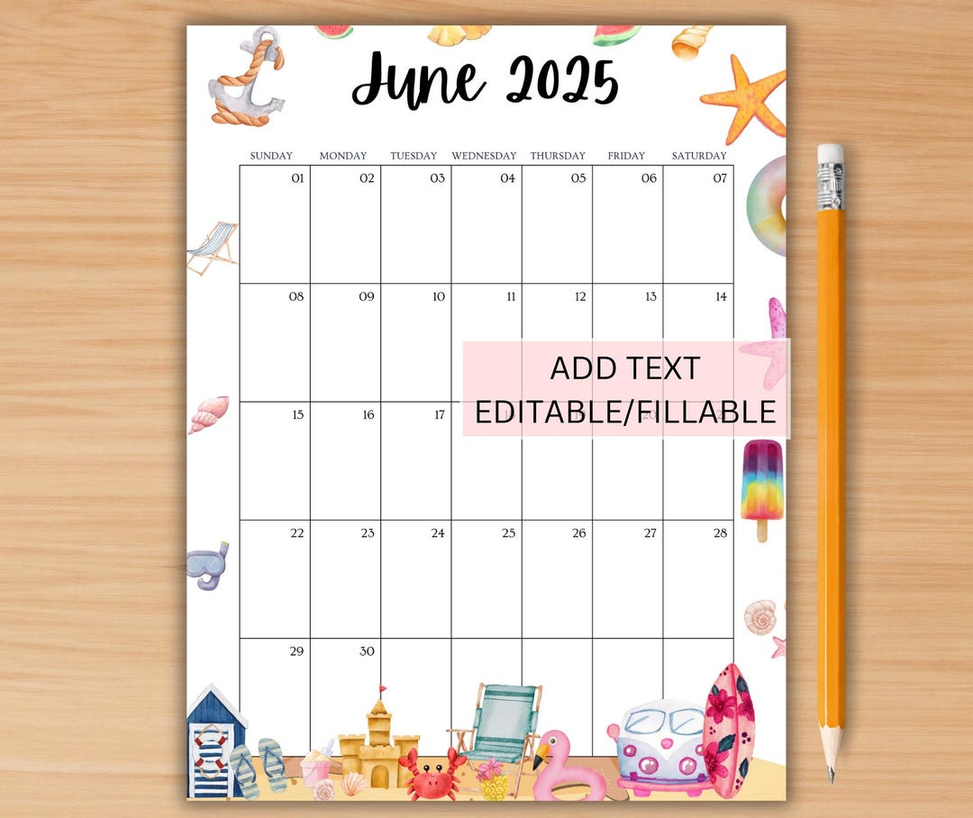 EDITABLE June 2025 Calendar Portrait, June Planner, Printable Fillable ...