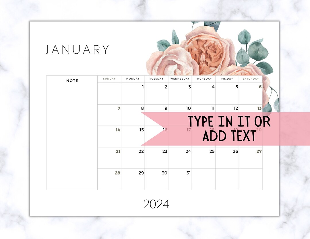 EDITABLE January Calendar 2024 January Planner, Botanical, Watercolor ...
