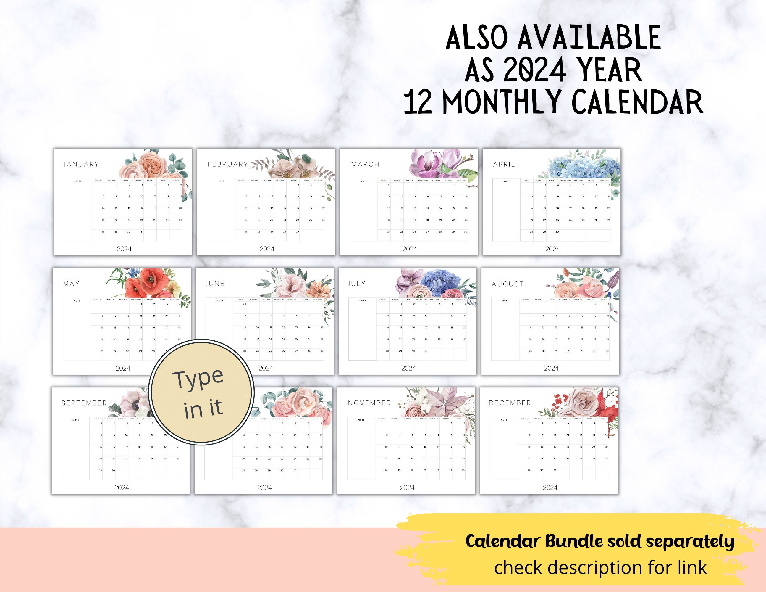 EDITABLE January Calendar 2024 January Planner, Botanical, Watercolor ...