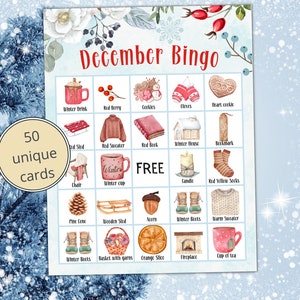 PRINTABLE December Bingo Game With 50 Unique Bingo Cards, Bingo Game ...