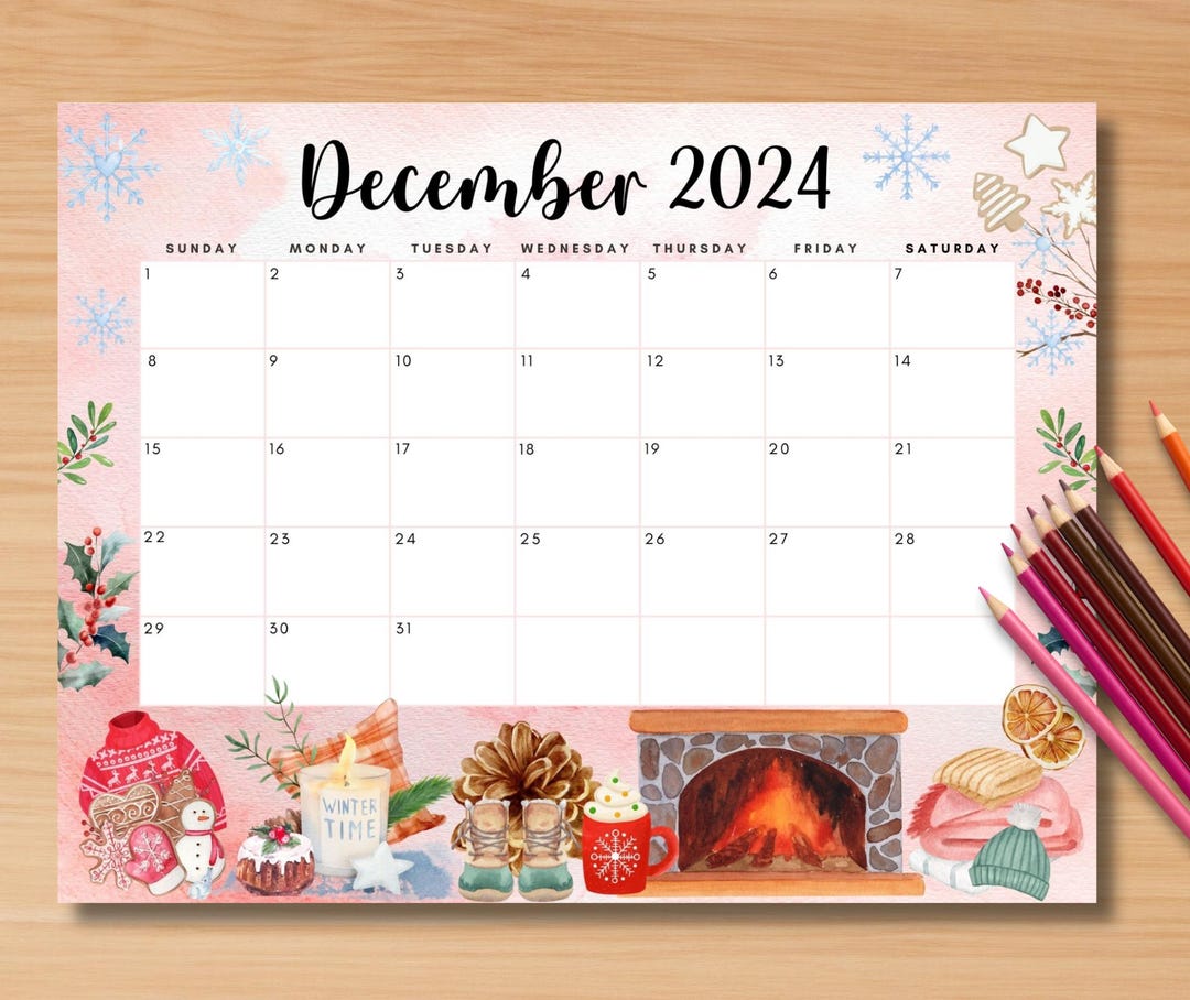 EDITABLE December 2024 Calendar, Printable Wall Calendar 2024, Monthly ...