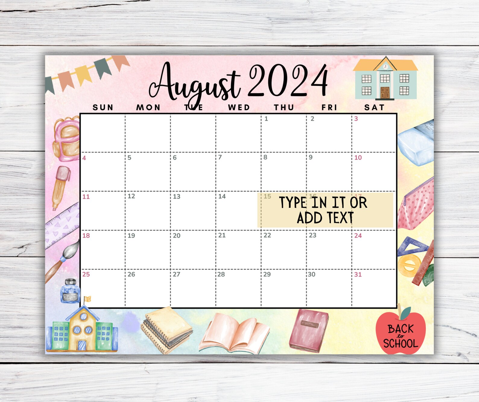 EDITABLE August 2024 Calendar, Printable Fillable Monthly Planner ...