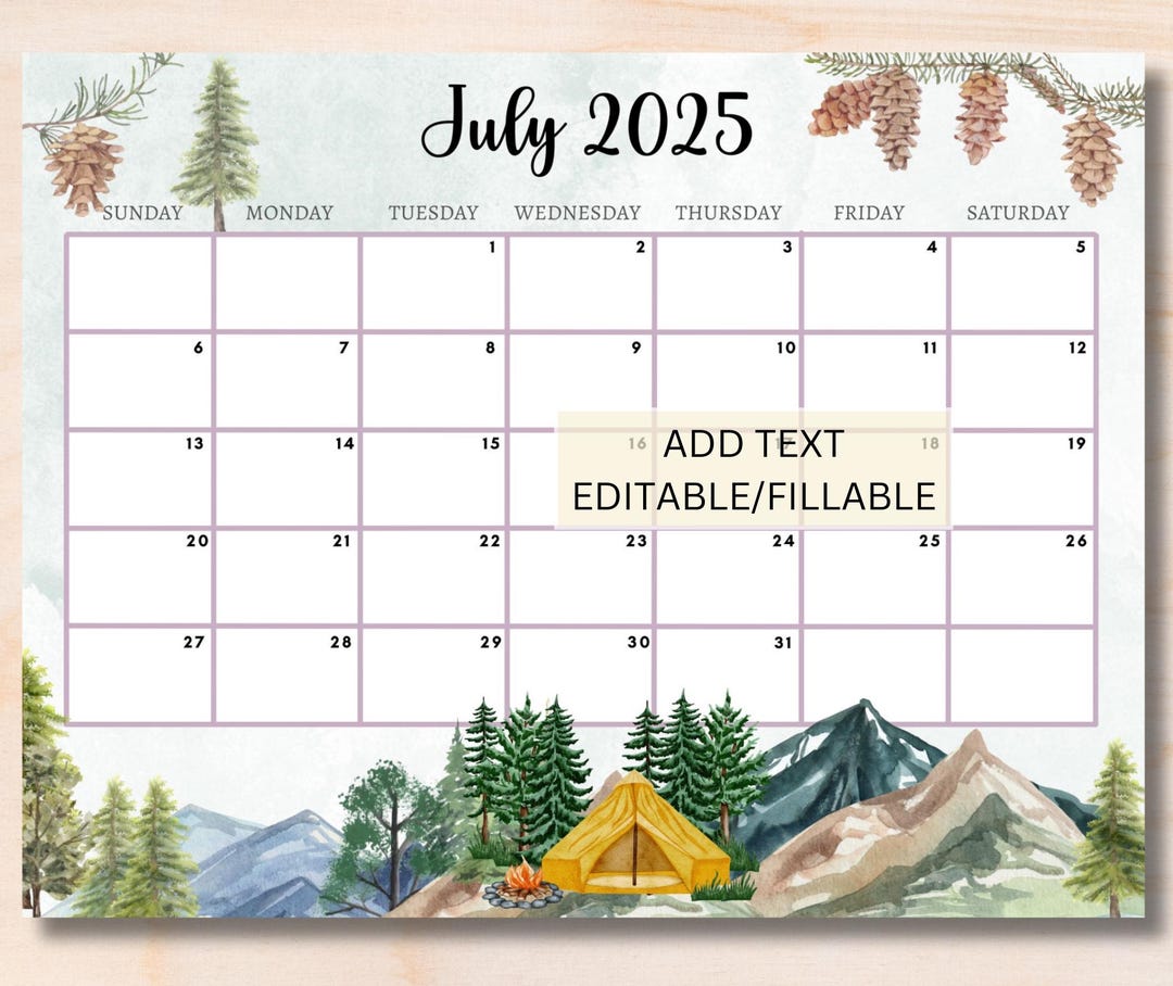 EDITABLE July 2025 Calendar, Printable Fillable Monthly Planner July ...