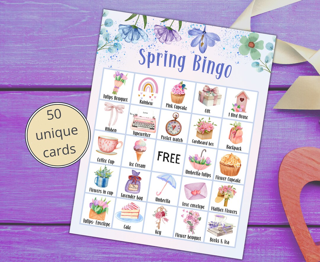 PRINTABLE SPRING Bingo Game With 50 Unique Bingo Cards, Bing Game ...