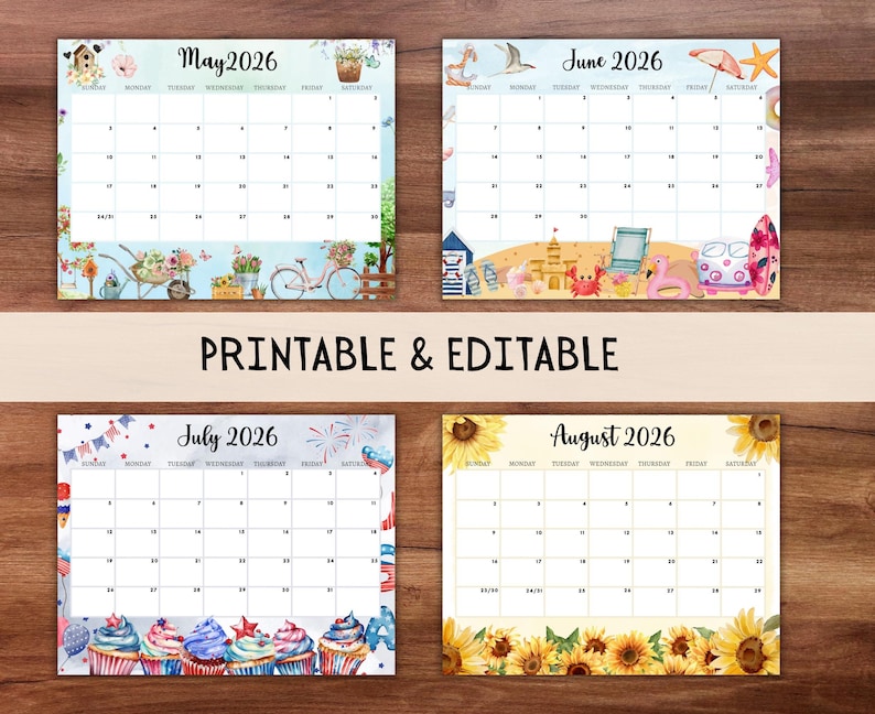 EDITABLE Monthly Calendar 2026 Bundle, Cute Printable Fillable Monthly ...