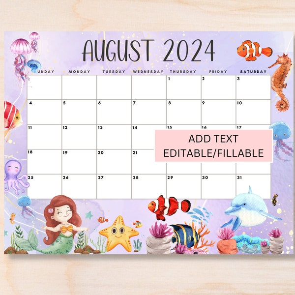 Cute August 2024 Printable Calendar - Etsy