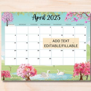 EDITABLE April 2025 Calendar, Printable Wall Calendar 2025 Spring ...