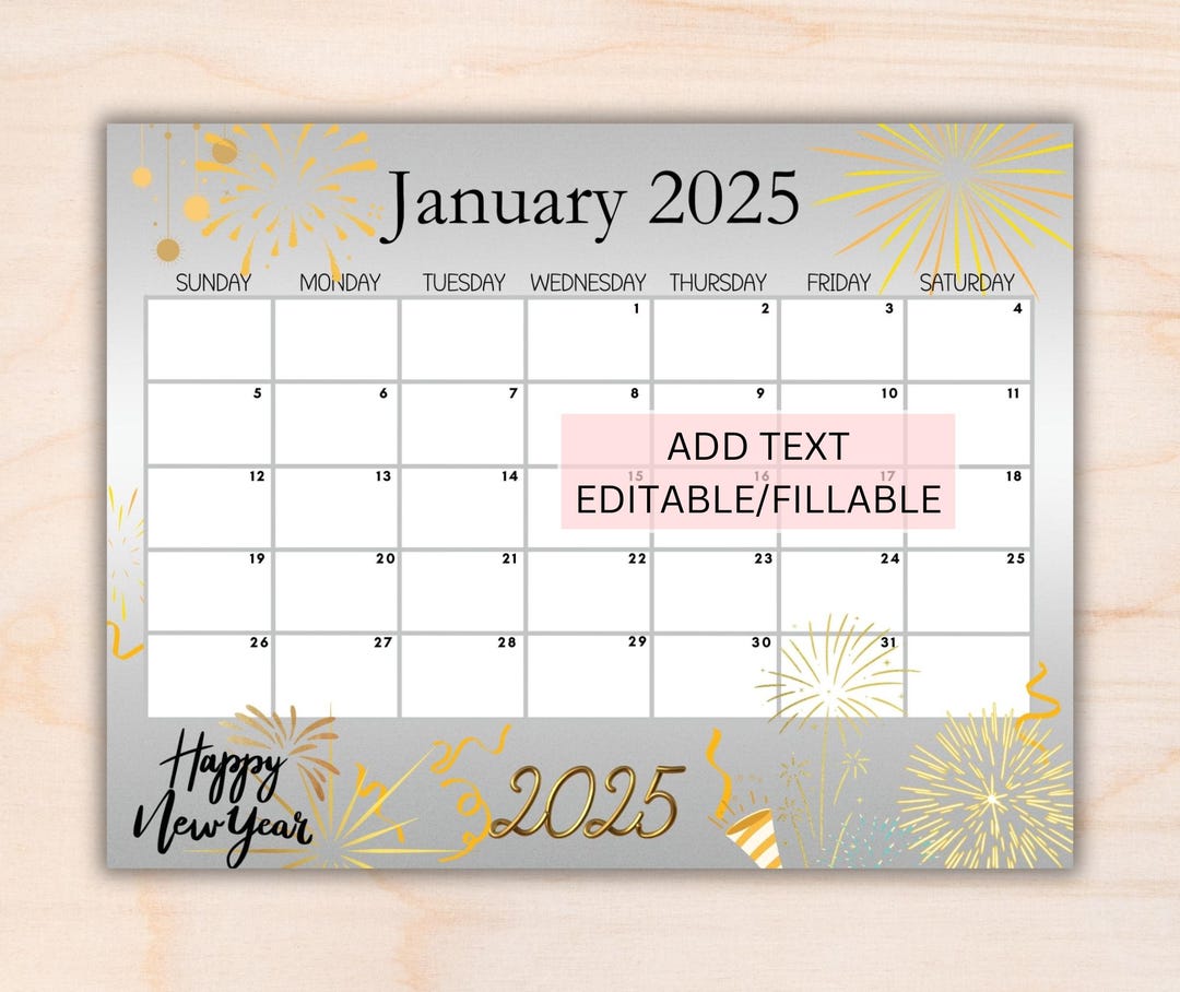 Buy EDITABLE January 2025 Calendar Printable New Year Calendar, New ...