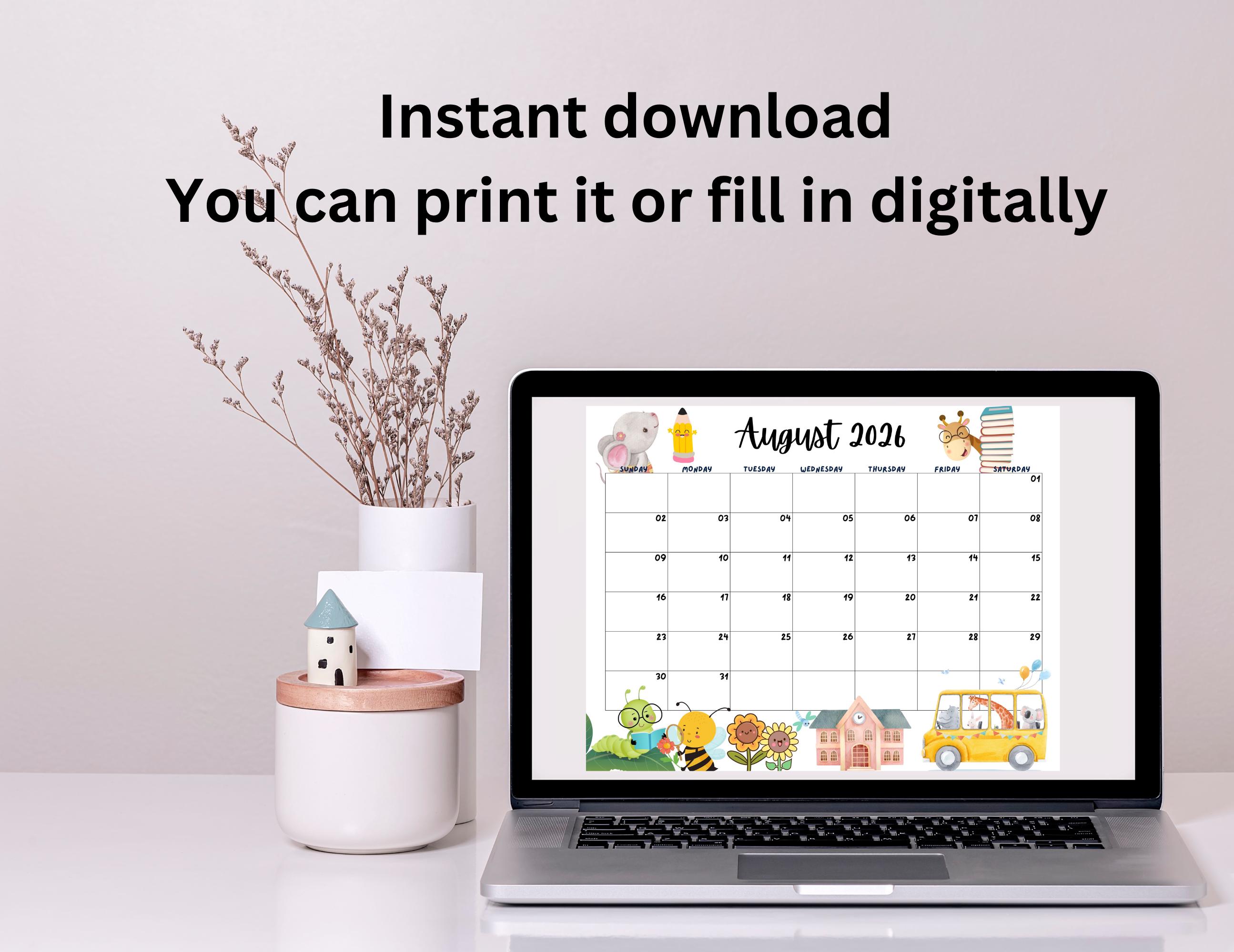EDITABLE Monthly Calendar 2026 Bundle, Cute Whole Year 2026 Calendar ...