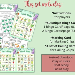 PRINTABLE MARCH Bingo Game With 40 Unique Bingo Cards, Bing Game ...
