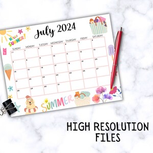 EDITABLE July 2024 Calendar, Printable Wall Calendar 2024, Cute ...