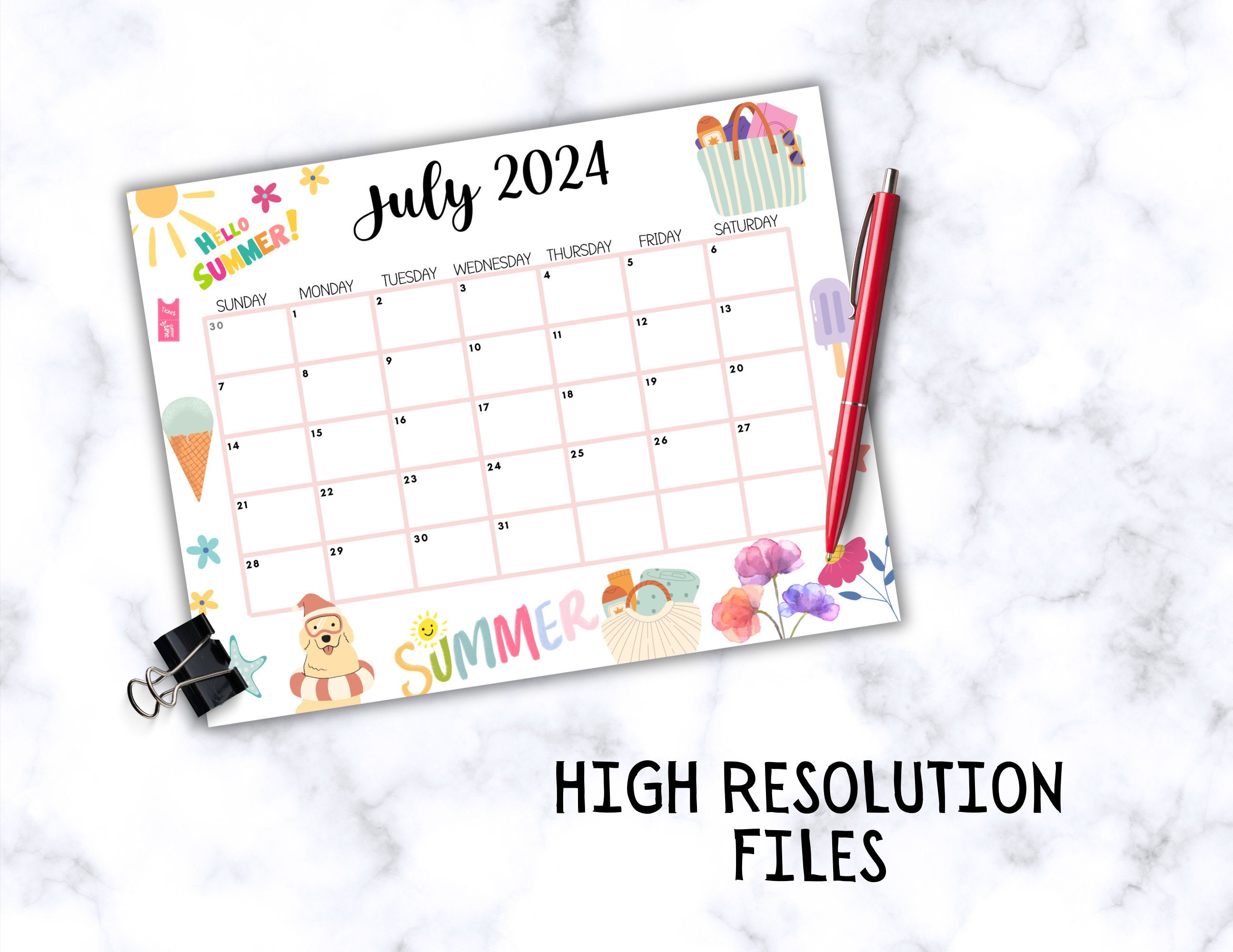EDITABLE July 2024 Calendar, Printable Wall Calendar 2024, Cute ...
