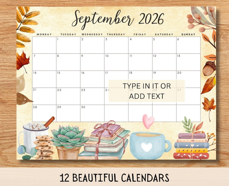 2026 EDITABLE Printable Watercolor Calendar, Printable Fillable Monthly ...