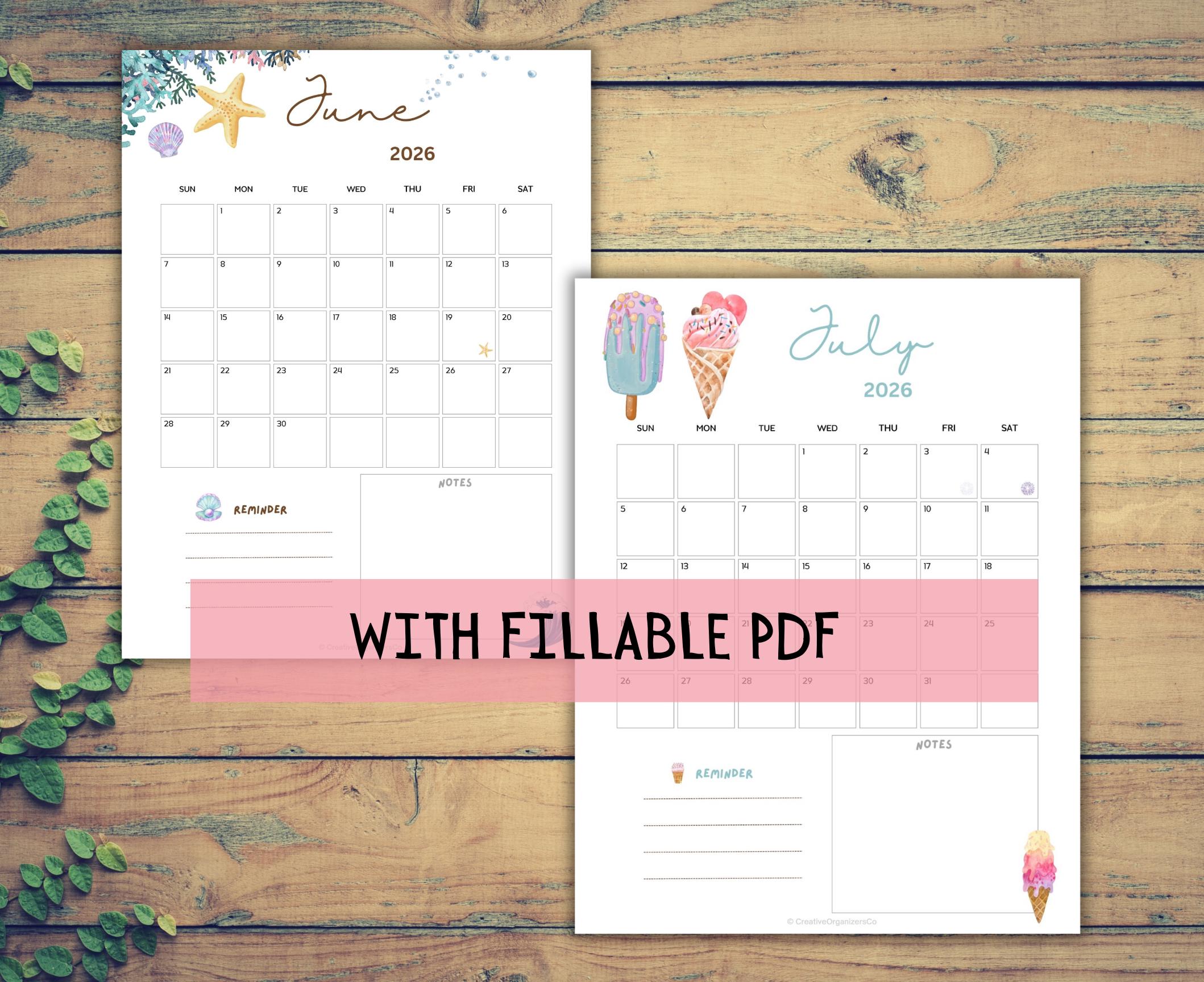 2026 EDITABLE Printable Watercolor Calendar,printable Fillable Monthly ...