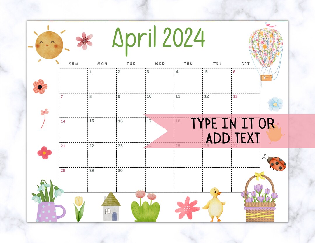EDITABLE April 2024 Calendar, Printable Fillable April Monthly Planner ...