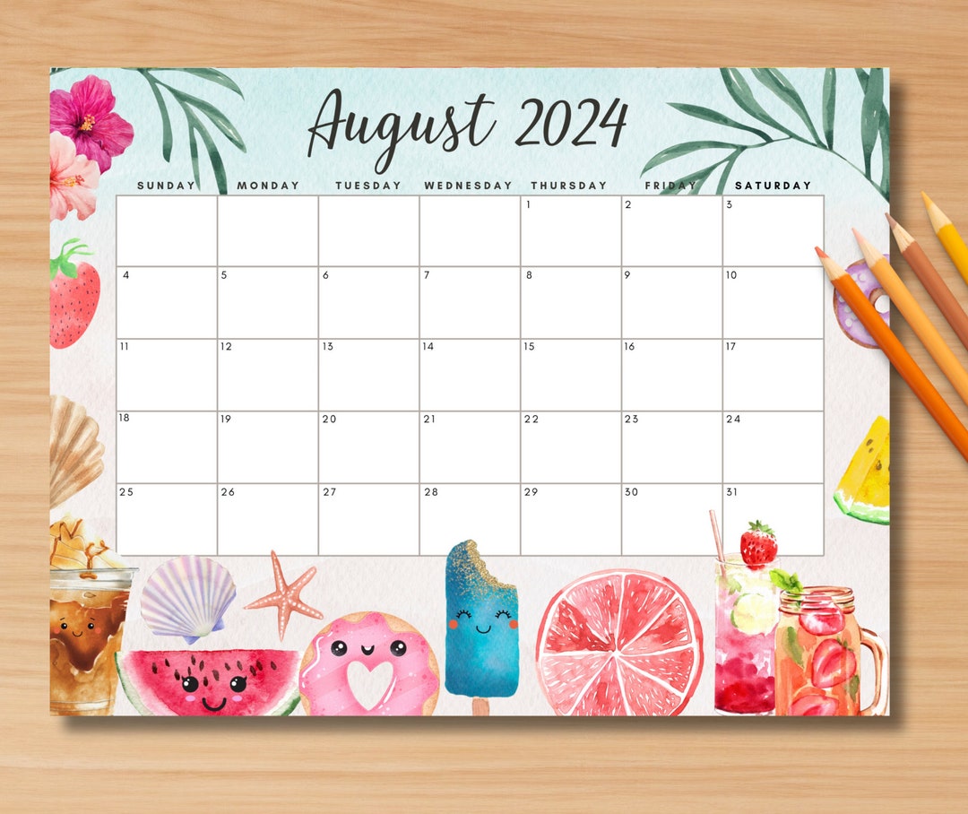 Calendario EDITABLE de agosto de 2024, Planificador mensual imprimible ...