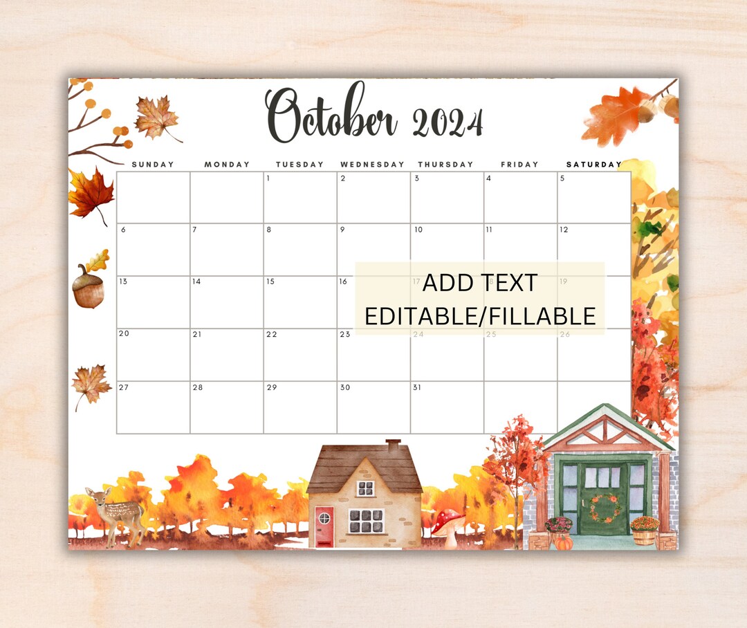 EDITABLE October 2024 Calendar, Cute Fall 2024 Planner, Cute Printable ...