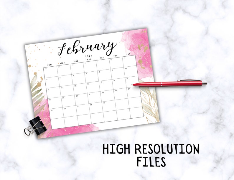 EDITABLE February 2024 Calendar,beautiful Glitter Gold Calendar for ...