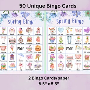PRINTABLE SPRING Bingo Game With 50 Unique Bingo Cards, Bing Game ...